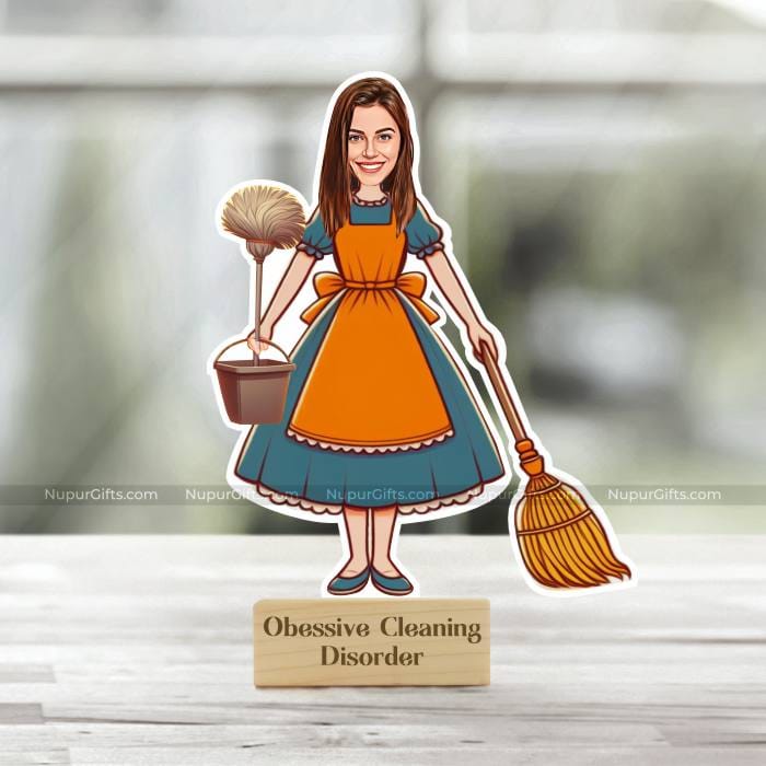 Obsessive Cleanliness Caricature Photo Standee | Gift For Her - Nupur Gifts