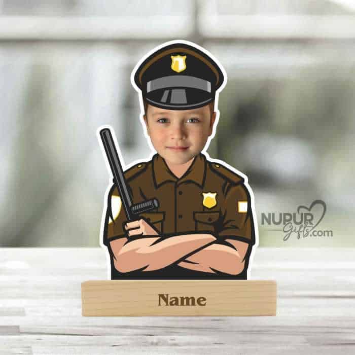 Smiling Cop Caricature Photo Stand | Little Enforcer On Duty - Nupur Gifts