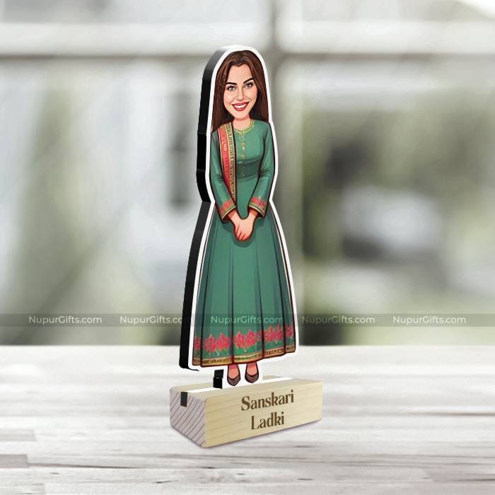 Sanskari Naari | Indian Ethnic Wear in Caricature Photo Stand - Nupur Gifts