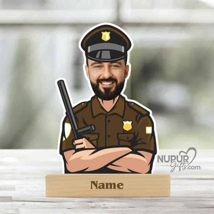 Smiling Cop Caricature Photo Stand | Little Enforcer On Duty - Nupur Gifts